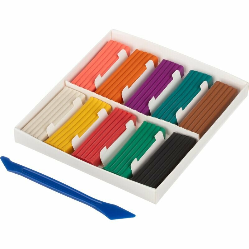 Пластилин классический Комус Класс Максики набор 10 цветов в наборе 200 гр. со стеком, 1947476