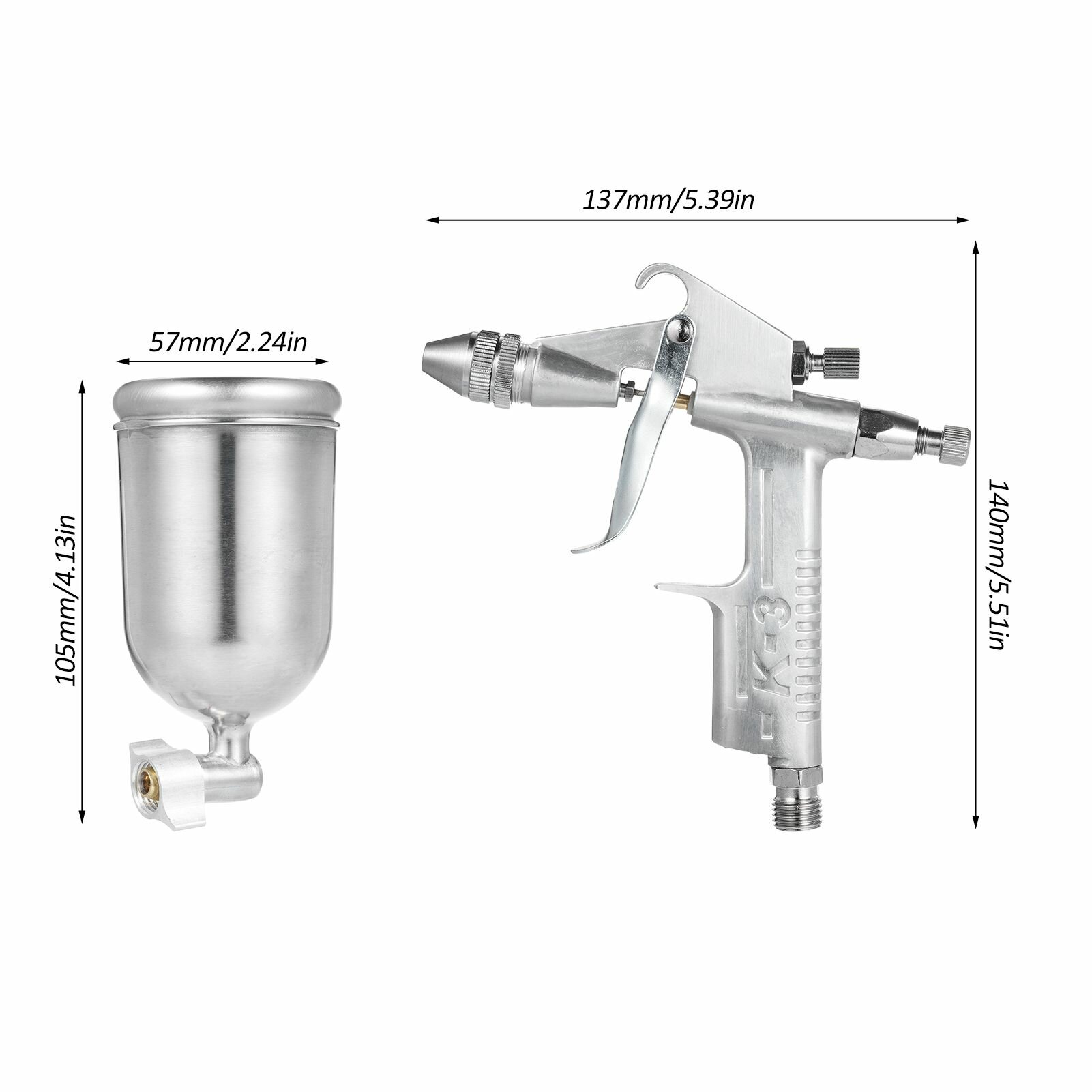 Пневматический мини-ремонтный пистолет-распылитель K3 0,5 мм насадка 150cc лейка серебристая
