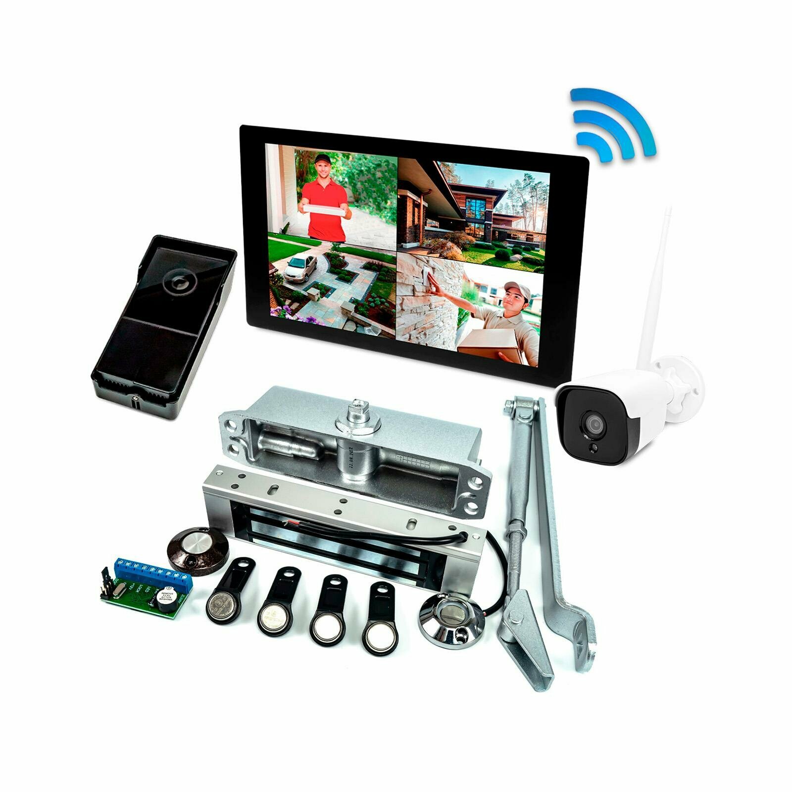 Беспроводной домофон TUYA с камерой и электромагнитным замком - SkyNet (1+1+180G) 1000: HD Wi-Fi экран 10 дюймов, вызывная Wi-Fi панель, видеокамера 3