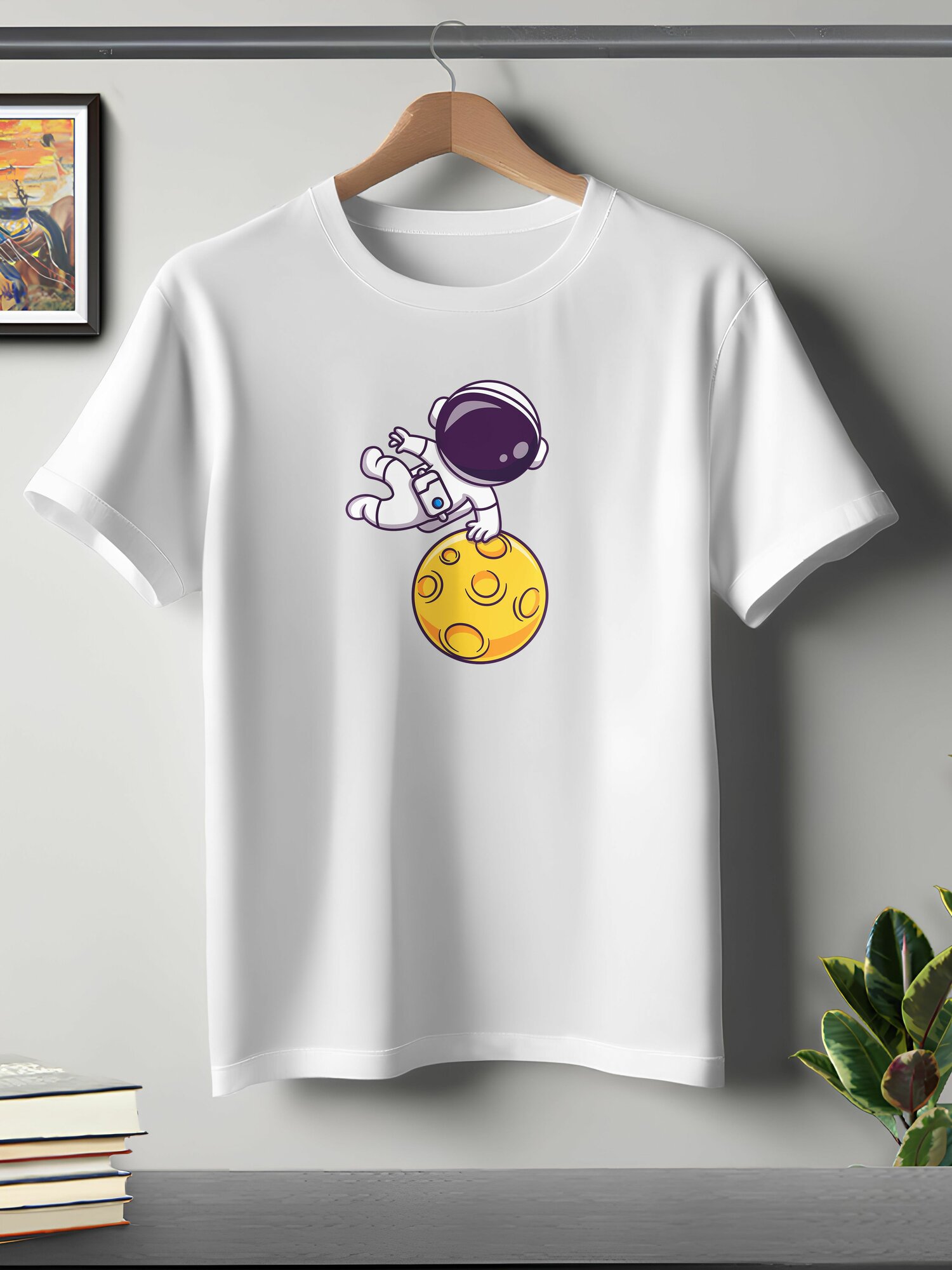 Футболка ONEQ унисекс 50-52 (XL) размер с принтом Космонавт, белая