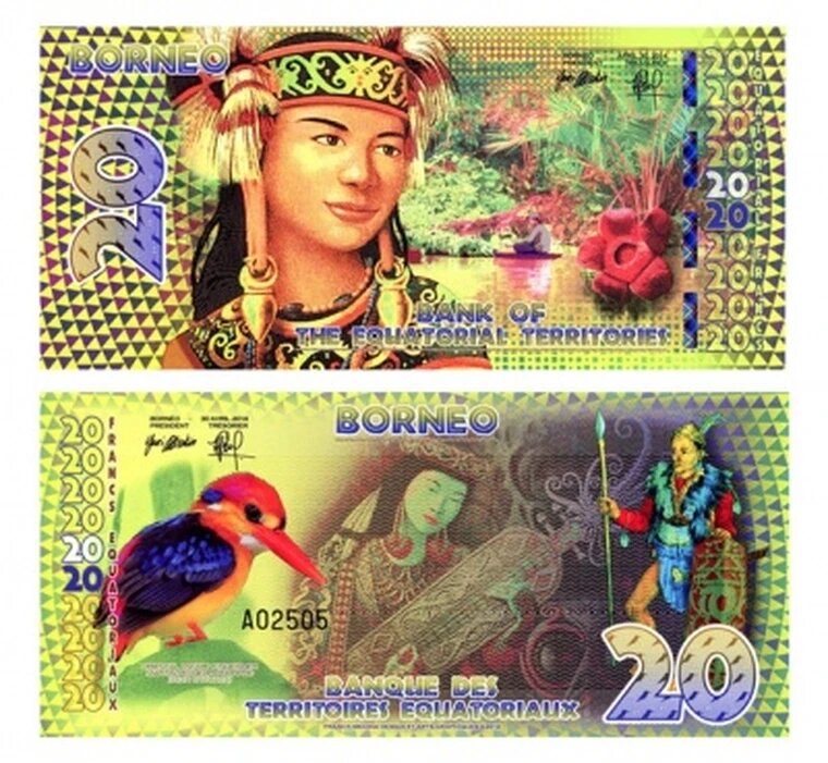 20 экваториальных франков 2014 Borneo, фэнтези, сувенирная копия UNC, банкноты и купюры редкие коллекционные