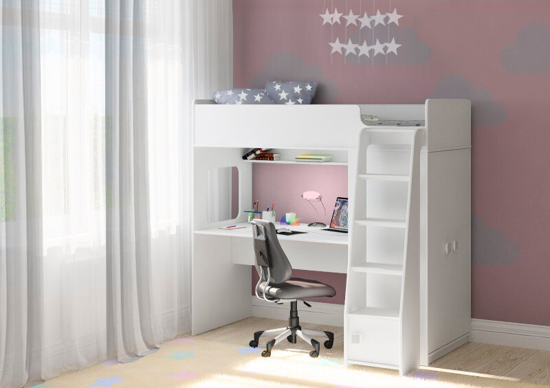 Кровать чердак Л-Ф605.1 75x175 Белый Белый