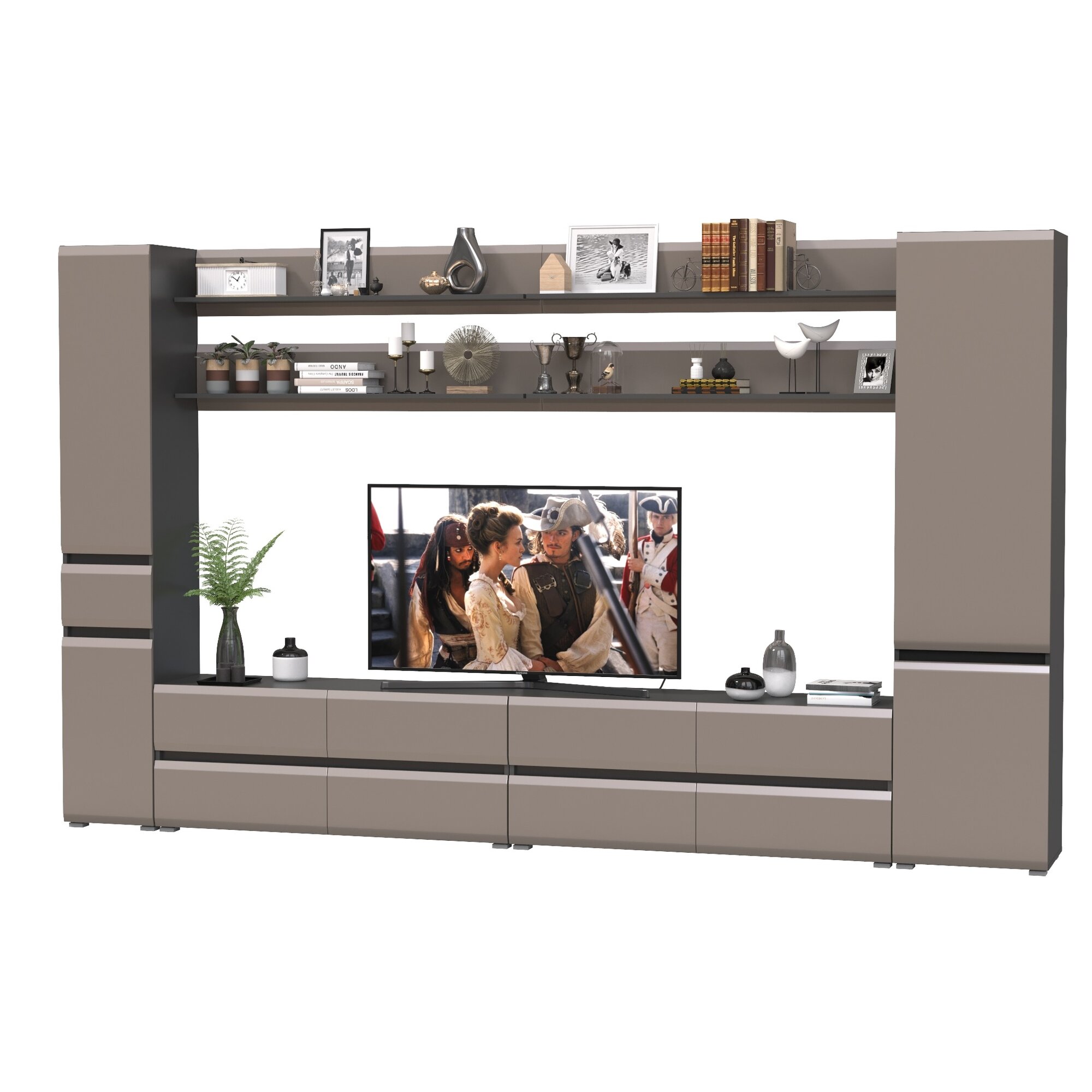 Стенка для гостиной модульная Моби Сидней № 125, цвет антрацит/МДФ веллюто капучино, 344,8х41,3х205,2 см.