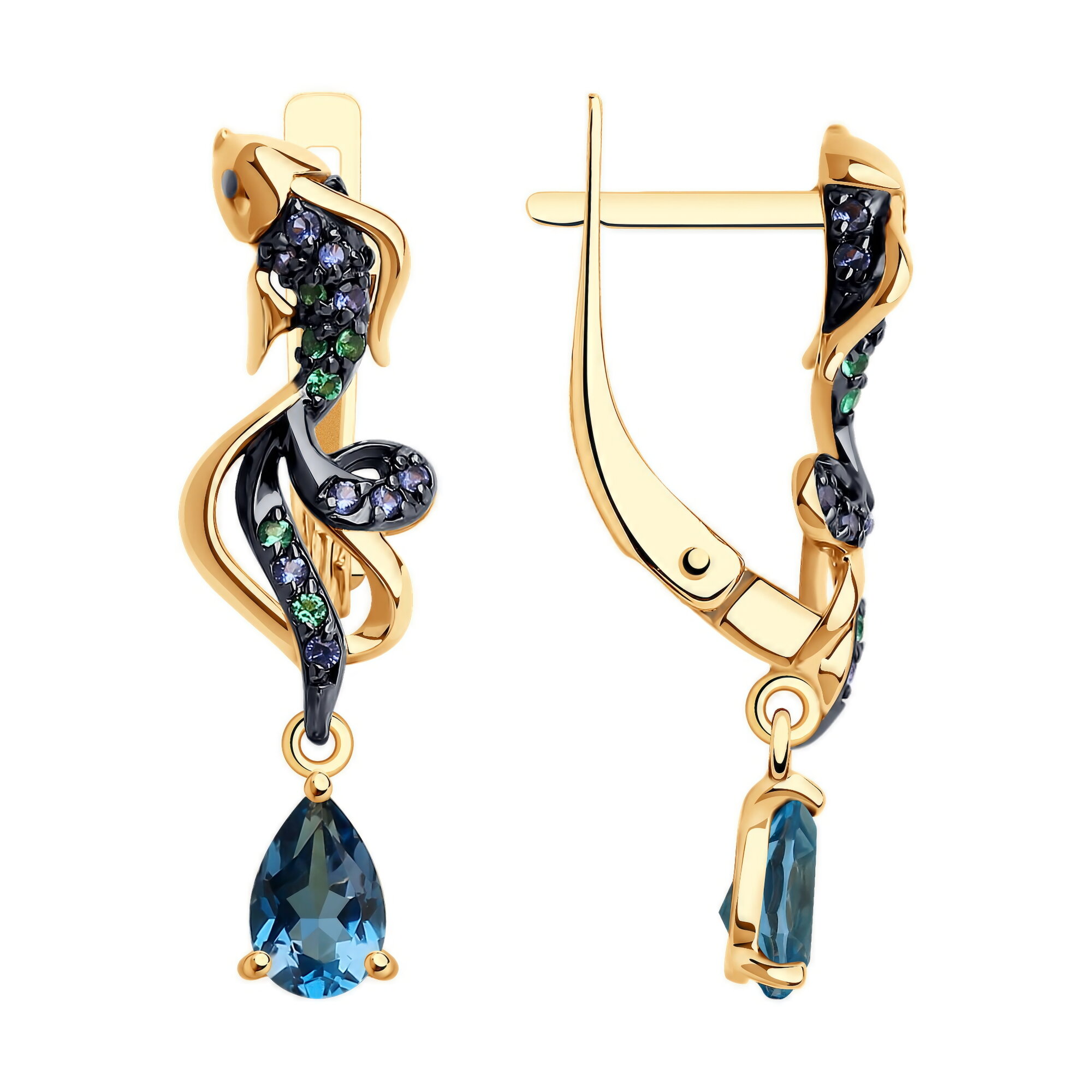 Серьги, красное золото, 585 проба, Лондон топаз, фианит