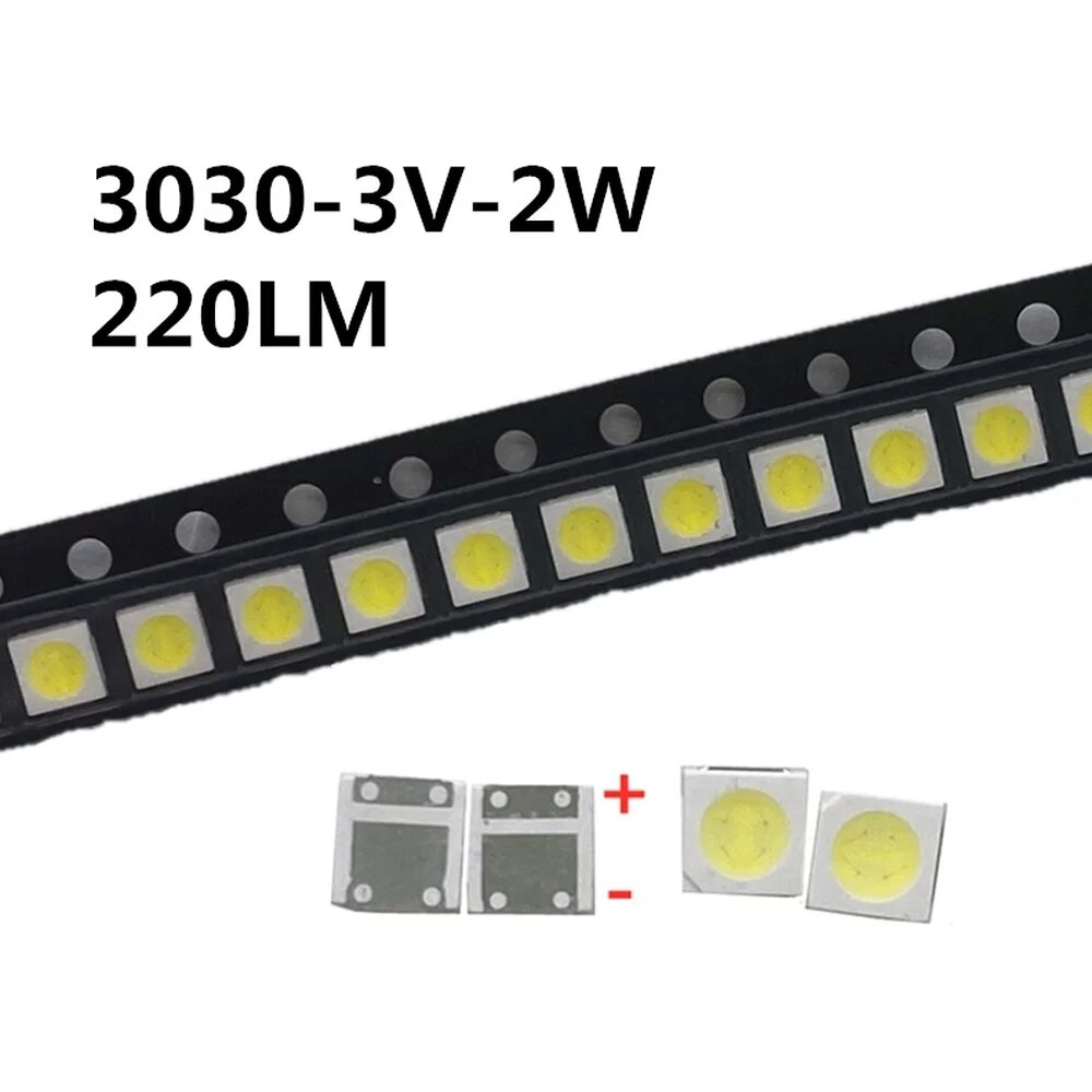 LED диоды 3030 3V 2W 220LM, 50 PCS