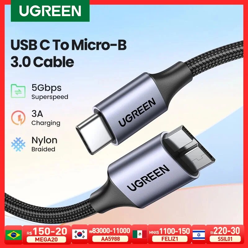 UGREEN USB A to Micro B кабель, 0.5m, Metal USB A — фото 1