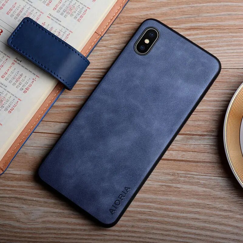 Кожаный чехол Aioria для iPhone XS Max, Темно-синий