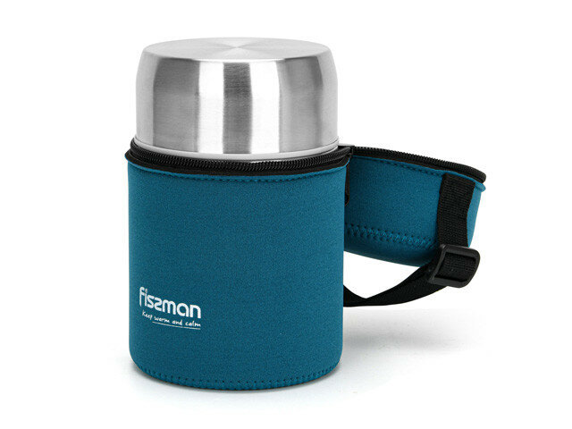 9857 FISSMAN Термос для еды 700мл в Синем чехле (нерж. сталь)