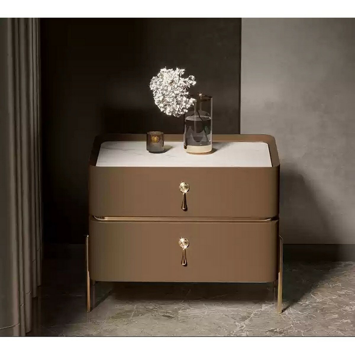 Прикроватная тумбочка Barnes (коричневый, столешница керамика, 45 см)