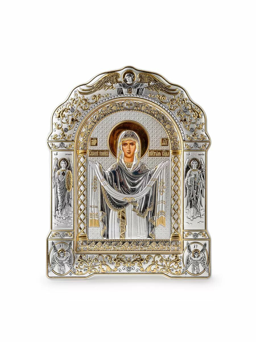 Икона серебряная, греческая Покрова БМ, 206х270мм.