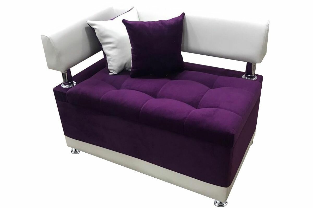 Диван для дома и офиса Парма с подлокотником 80x60х80 белая экокожа/фиолетовый велюр, левый