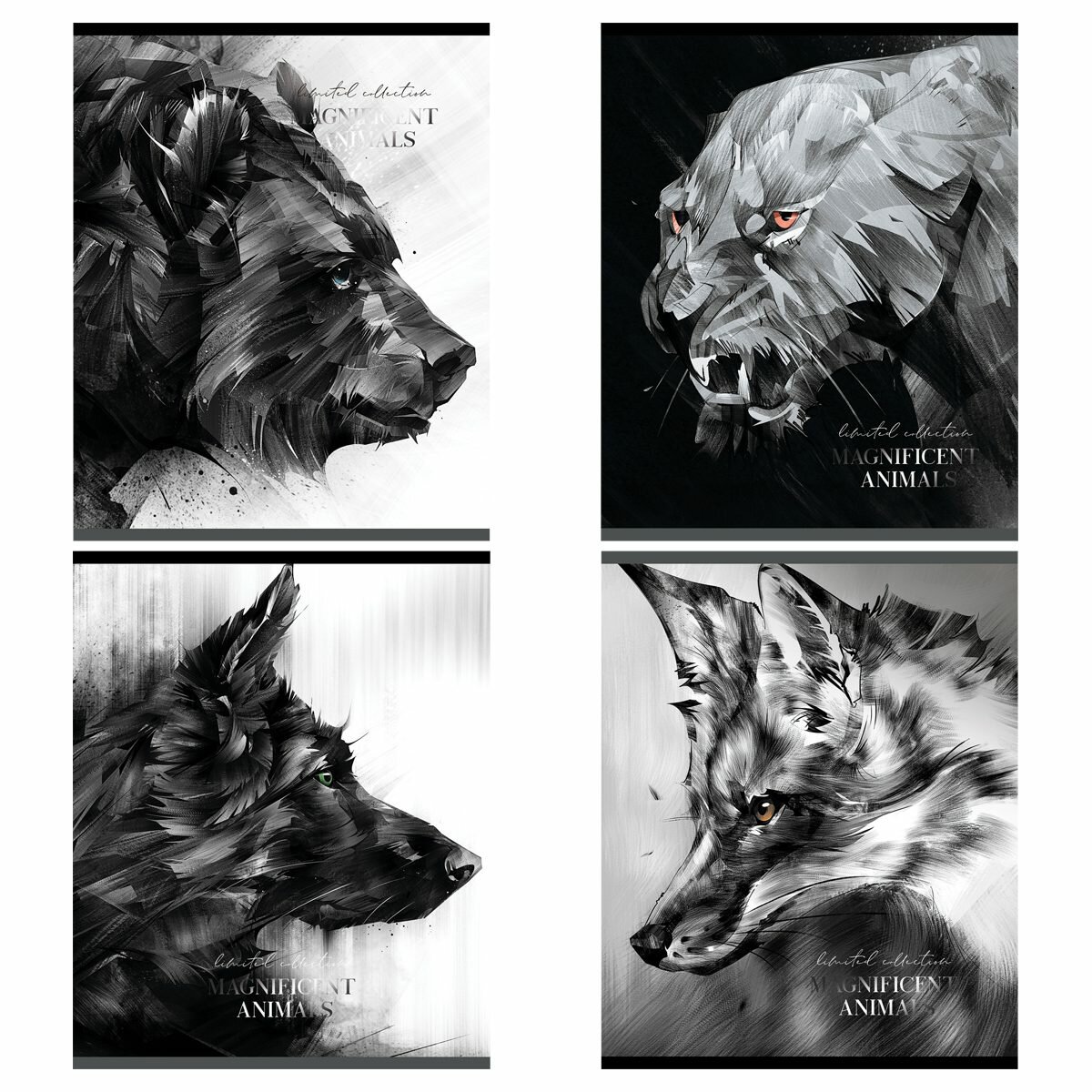 Тетрадь общая 80л, А5 Greenwich Line "Magnificent animals" (клетка, скрепка, матовая ламинация, тиснение фольгой) (N5c80-53166), 4шт.