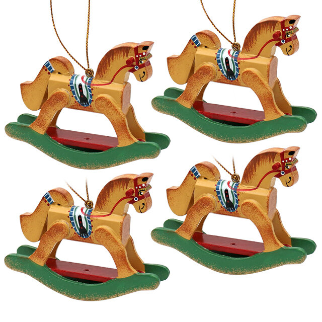 Набор деревянных елочных игрушек Лошадка-качалка: Счастливое Детство 7 см, 4 шт, подвеска, Sigro, 52-0020
