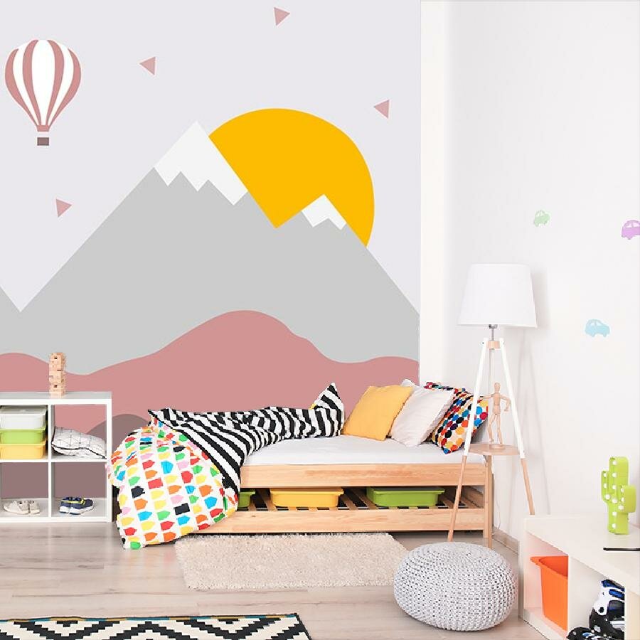 Фотообои Горы с желтым солнцем 14-204-S-Холст 270 x 200 см (ВхШ) Бесшовные, флизелиновые, влагостойкие обои MasterFresok