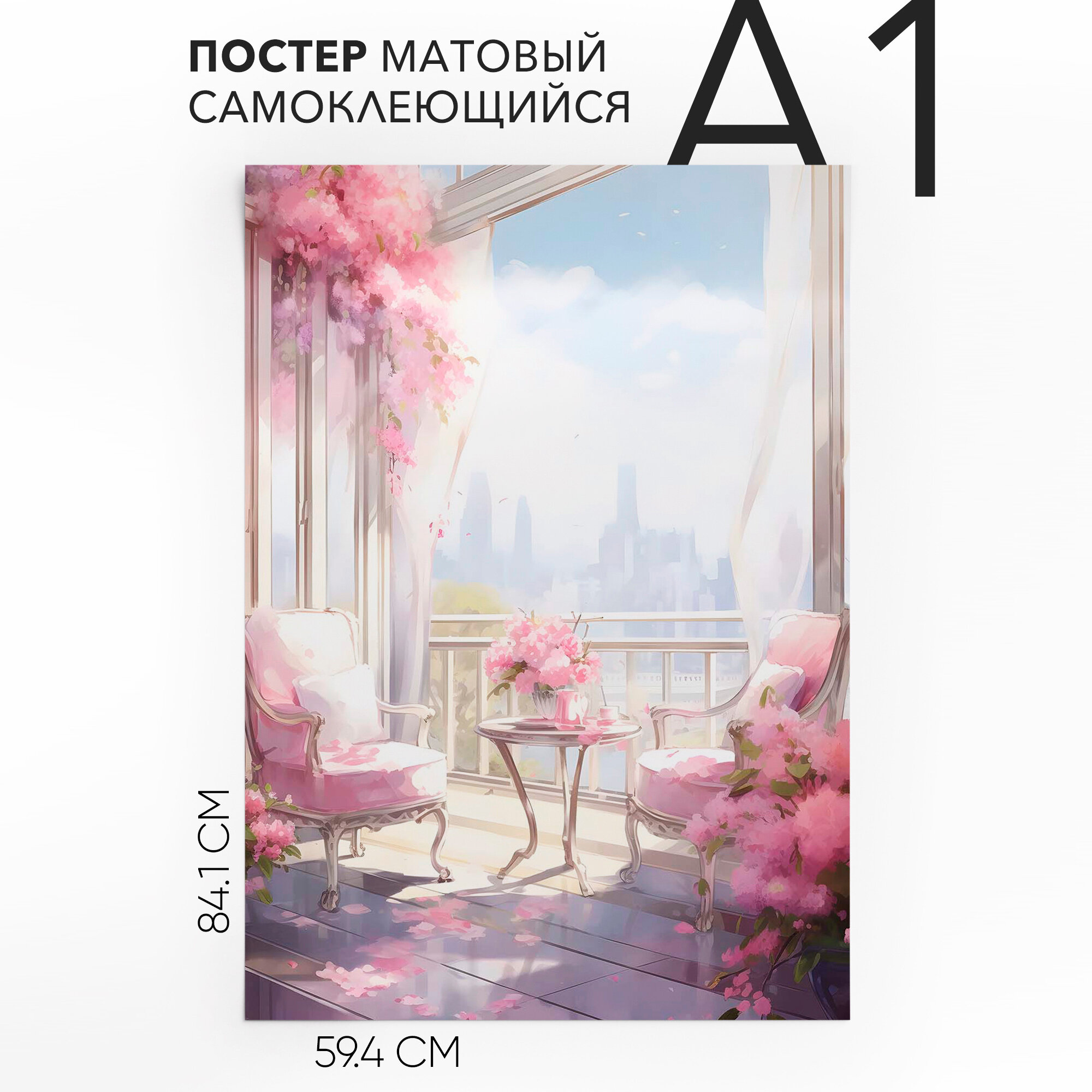 Постеры для интерьера самоклеящийся, большой A1 Красивый балкон, влагостойкий, для декора