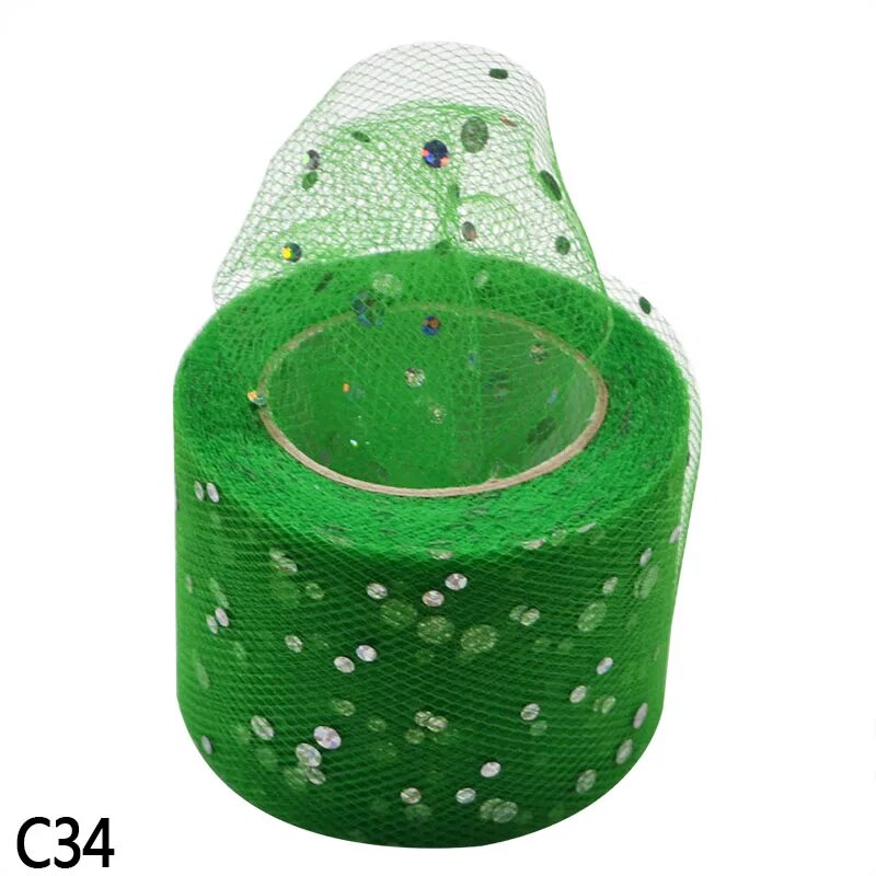 Зеленый блестящий тюль C34, 25 ярдов