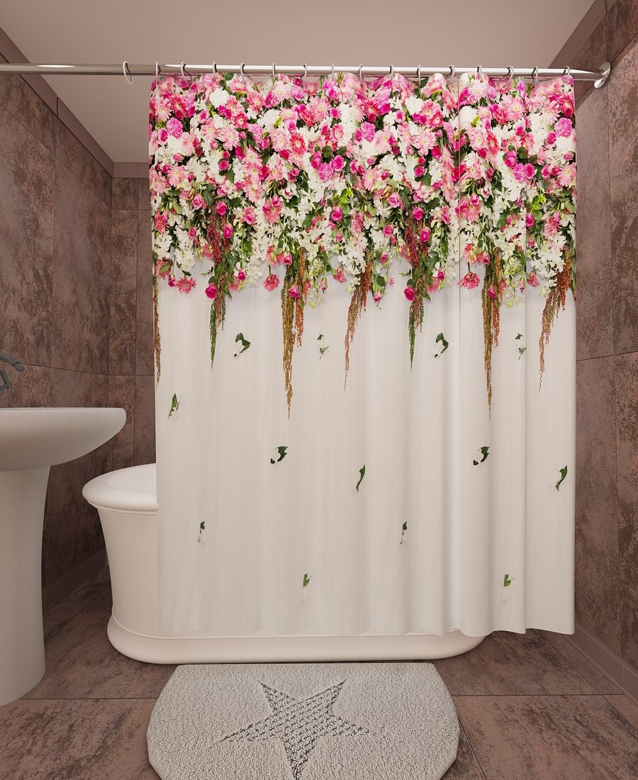 Фотоштора для ванной Арт Паула Цветущая изгородь 11 Оксфорд В: 180 см Ш: 145 см