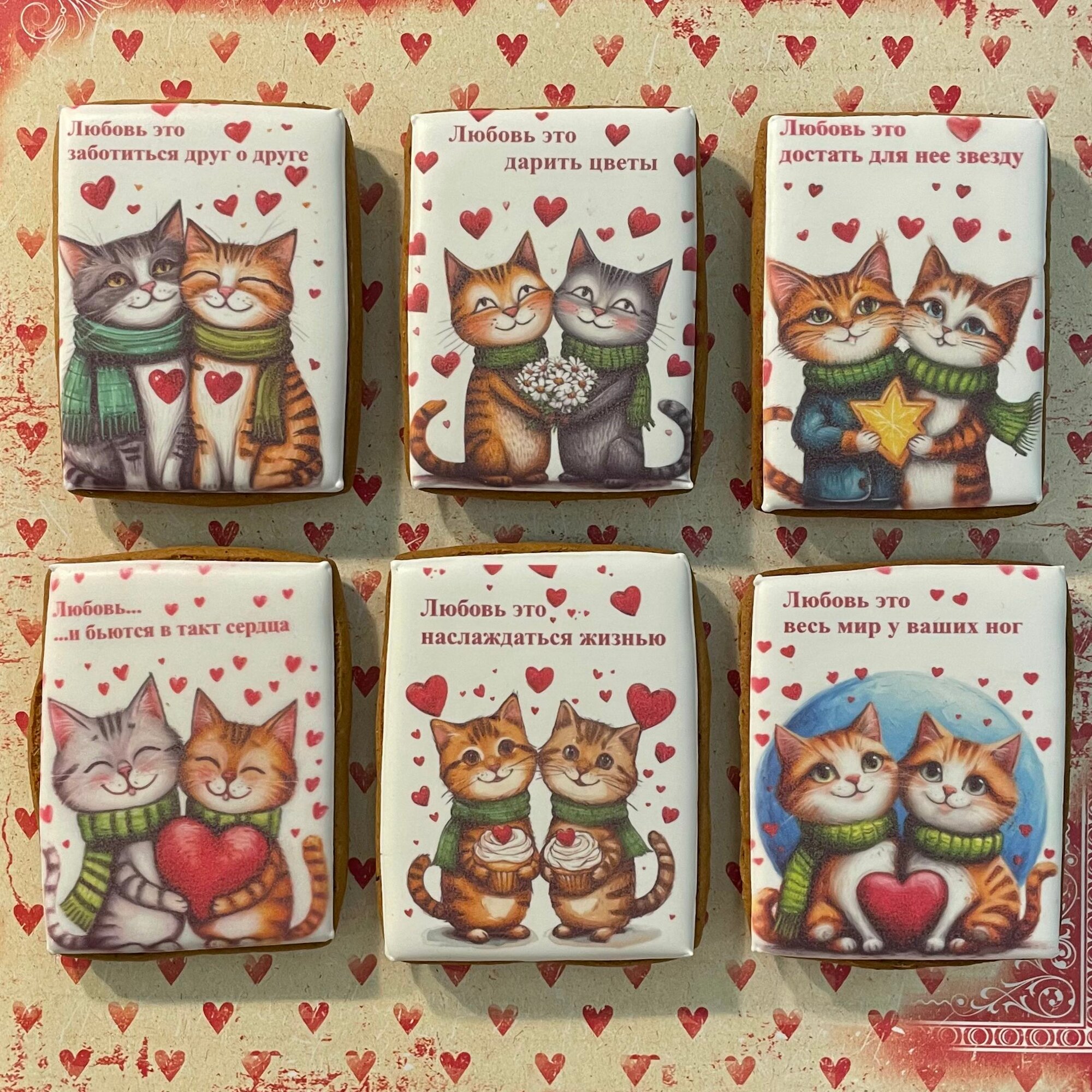 Любовь и котики. Пряник к 14 февраля. 6 штук. Вар 2.