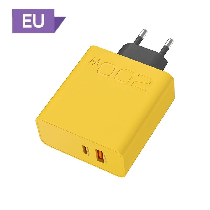 Ультра быстрое зарядное устройство Xiaomi 200 Вт USB PD 2-в-1 Type C Быстрое EU Yellow Plug 200W