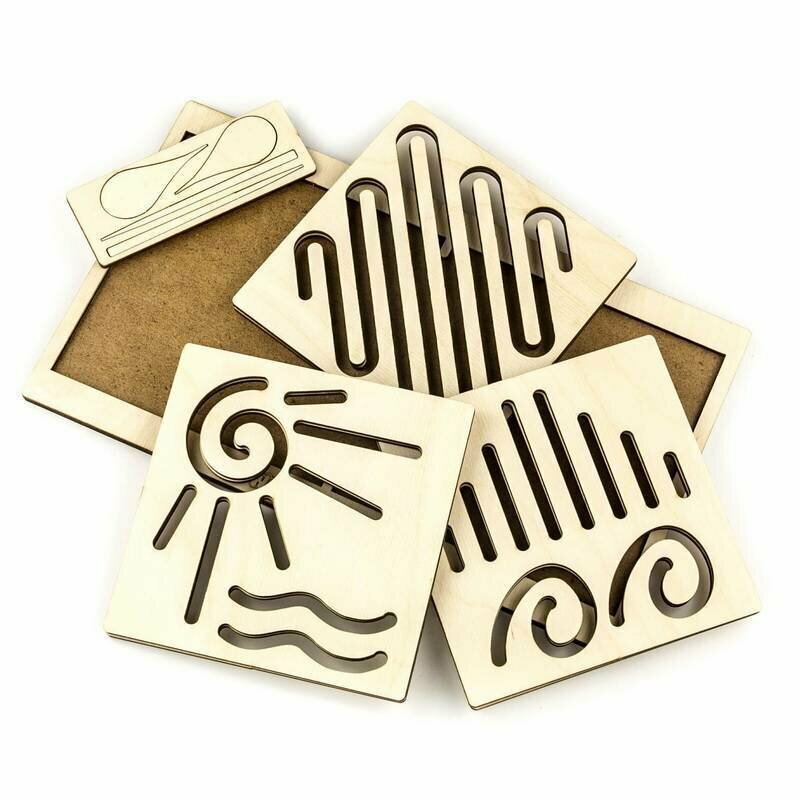 WoodLandToys Межполушарная доска. Зигзаг (рамка-вкладыш, 6 досок с трафаретами, 2 пары стилосов, дерево, от 3 лет) 134105, (ООО "сибирский сувенир")