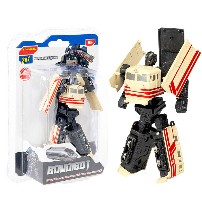 Трансформер 2в1 Bondibot, мет. детали, CRD pvc 18,6x13,5x5,2 см, робот-поезд, цвет бежевый