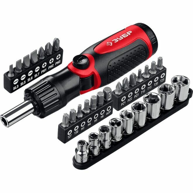 Реверсивно-рычажная отвертка с насадками ЗУБР 25161-H31