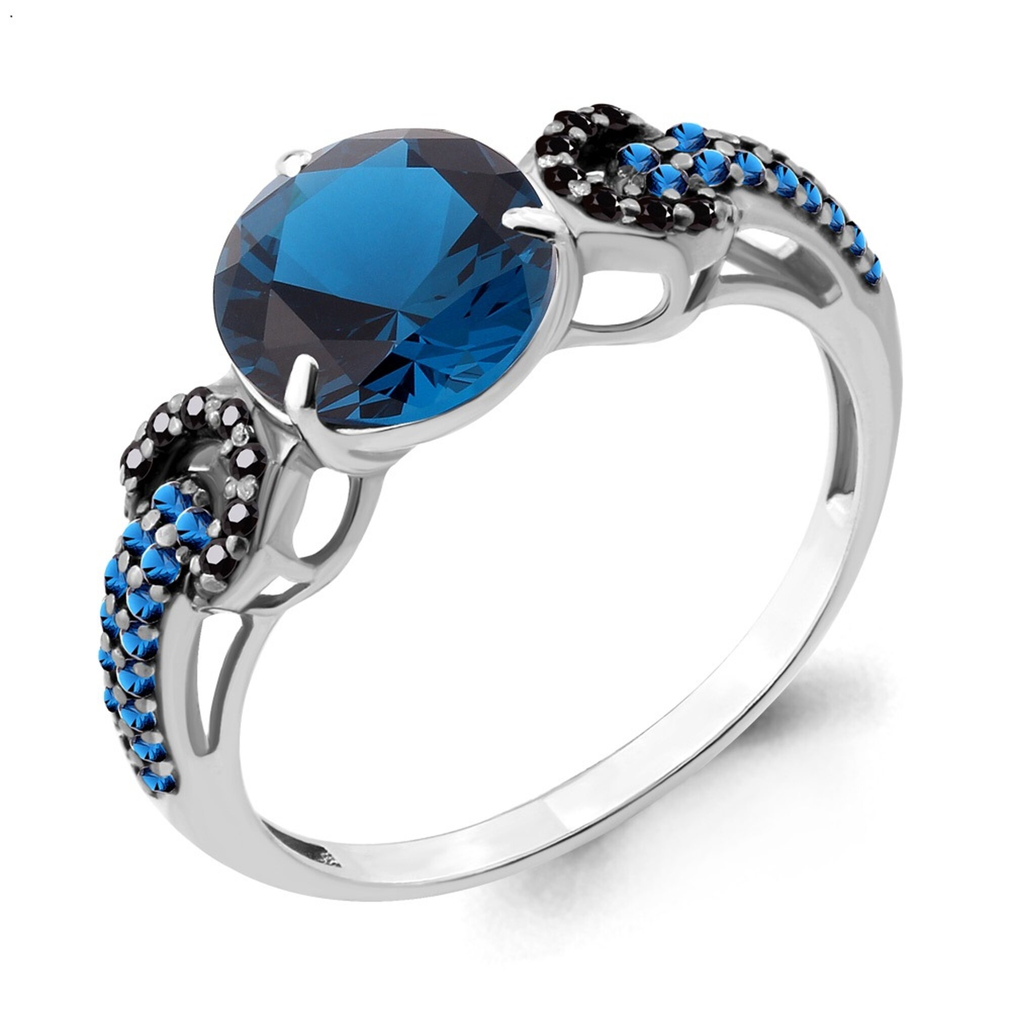 Кольцо, серебро, 925 проба, родирование, Лондон топаз, кристалл