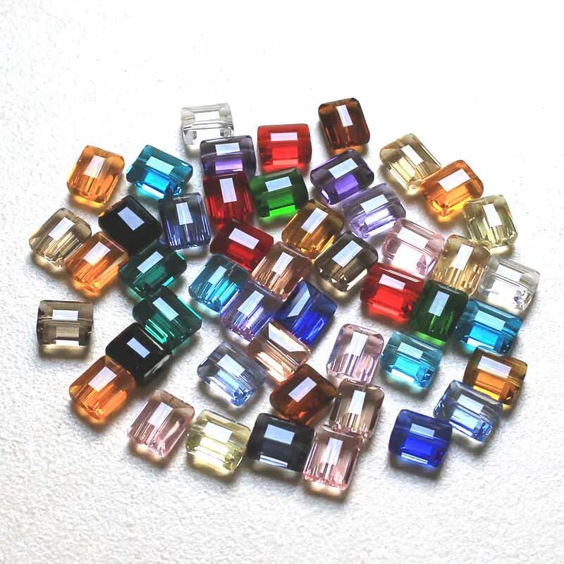 Квадратные стеклянные бусины 8x6 мм, mix colors, 50 шт