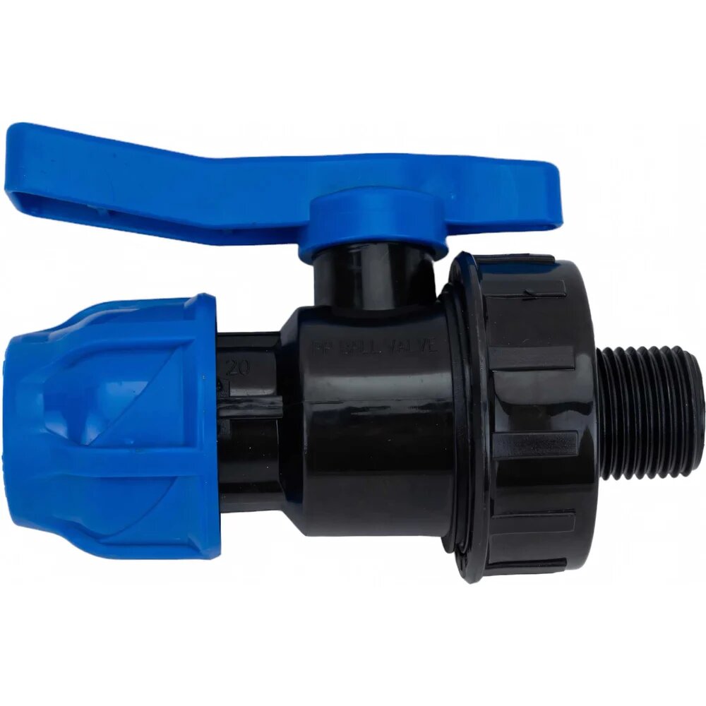 Компрессионный шаровой кран ПНД TEBO 20x1/2" нар. резьба T-ПНД. Кш.5.20-12. CN