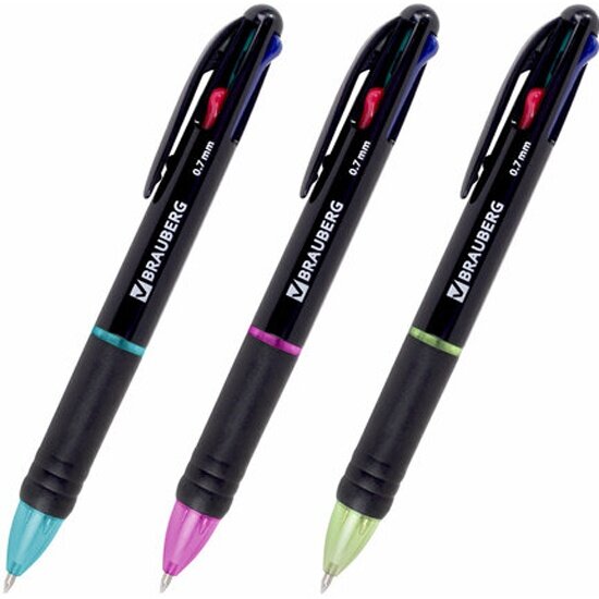 Ручка многоцветная шариковая Brauberg автоматическая MULTICOLOR 4 цвета, узел 0,7 мм, корпус ассорти, , 143936