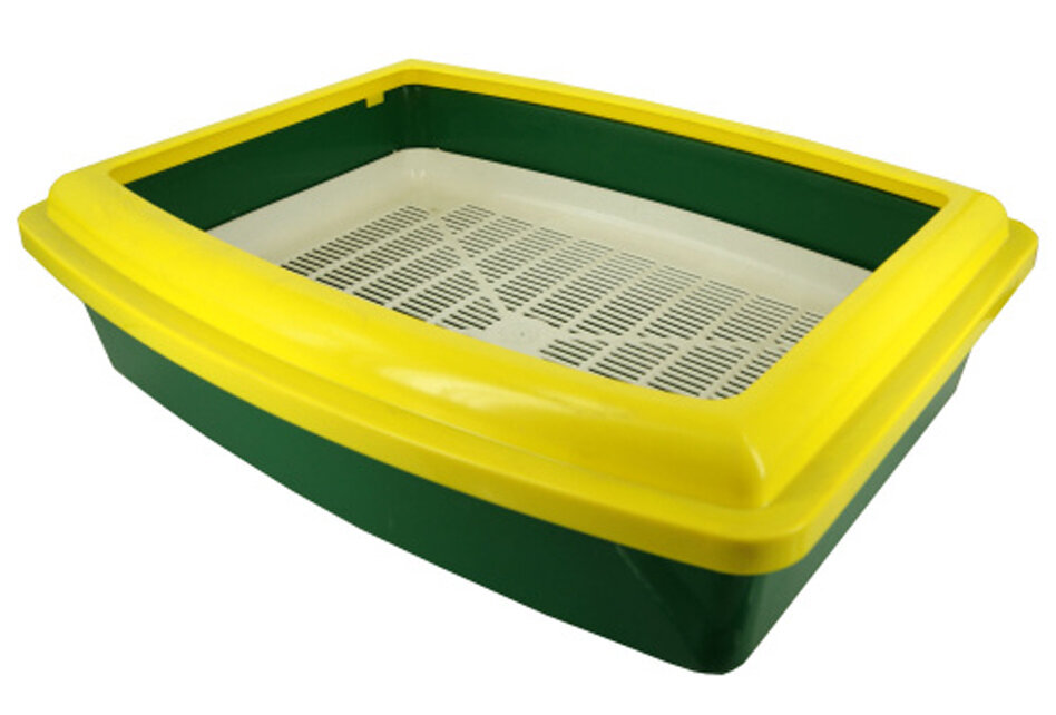 Вака Туалет для кошек "Глубокий Полный Комплект", с бортиком, с решеткой, 43х32.5х12 см, зеленый