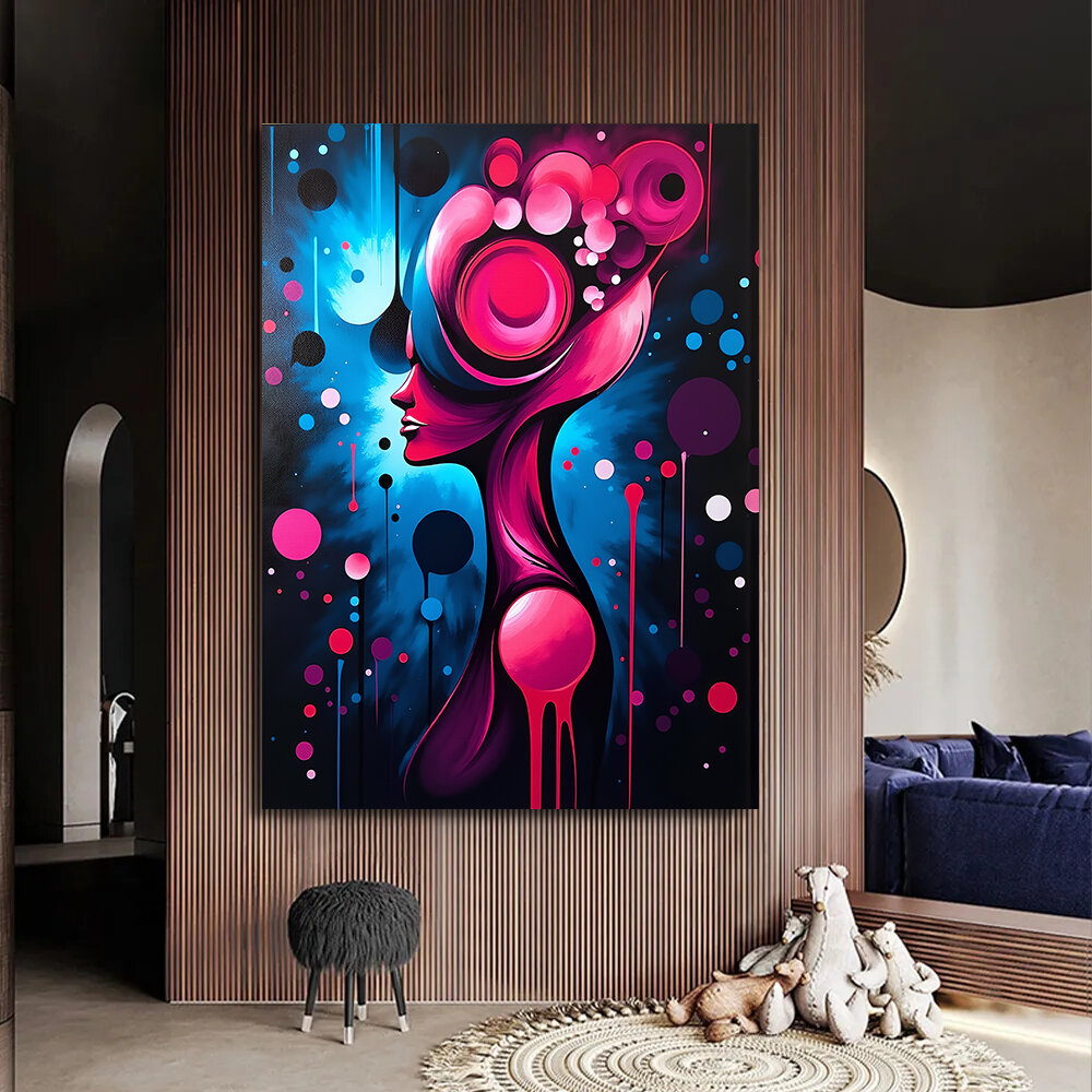 ПОП АРТ / силуэт девушки, яркая картина на стену / в гостинную, 40х60 см.