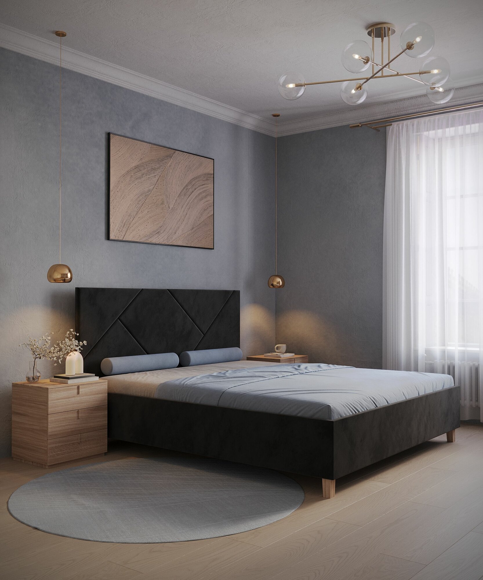 180х200, InRoom двуспальная кровать с подъемным механизмом, Delta, два ящика для белья, черный , с ножками