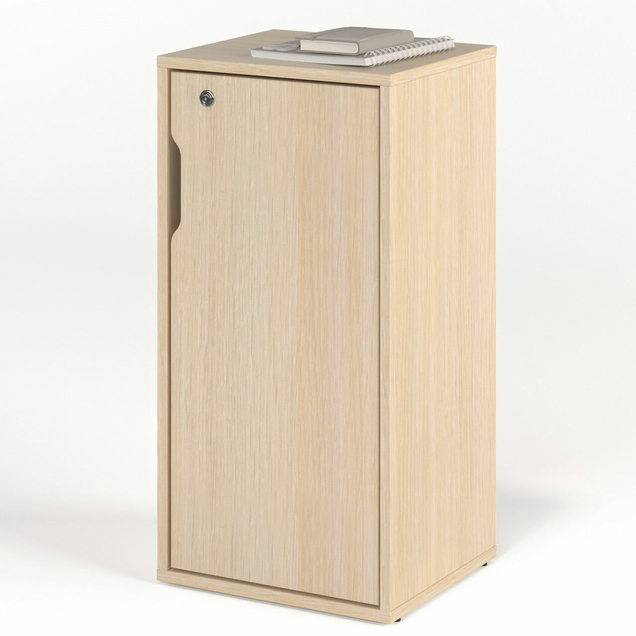 Офисная тумба с дверкой, замком и двумя вкладными полочками (петли справа) МагМебель Б-07-П дуб молочный