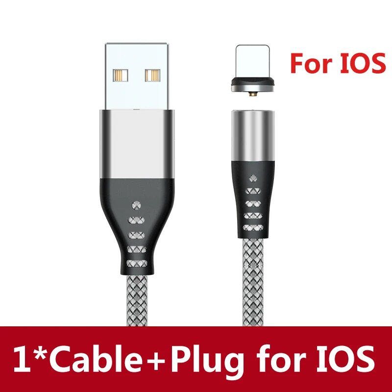 Магнитный кабель Micro USB Тип C AUFU для iPhone Xiaomi Быстрая зарядка 2 m, Silver for iPhone