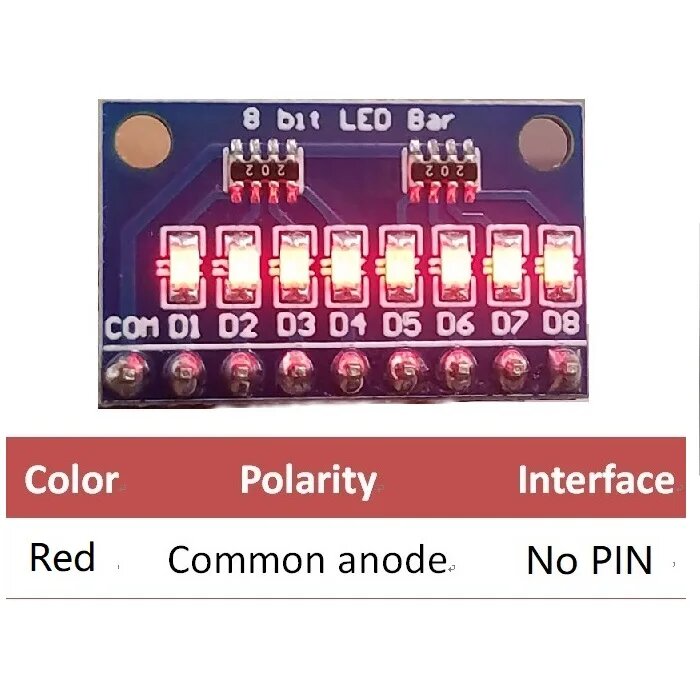 8-битный LED бар красный, Common Anode