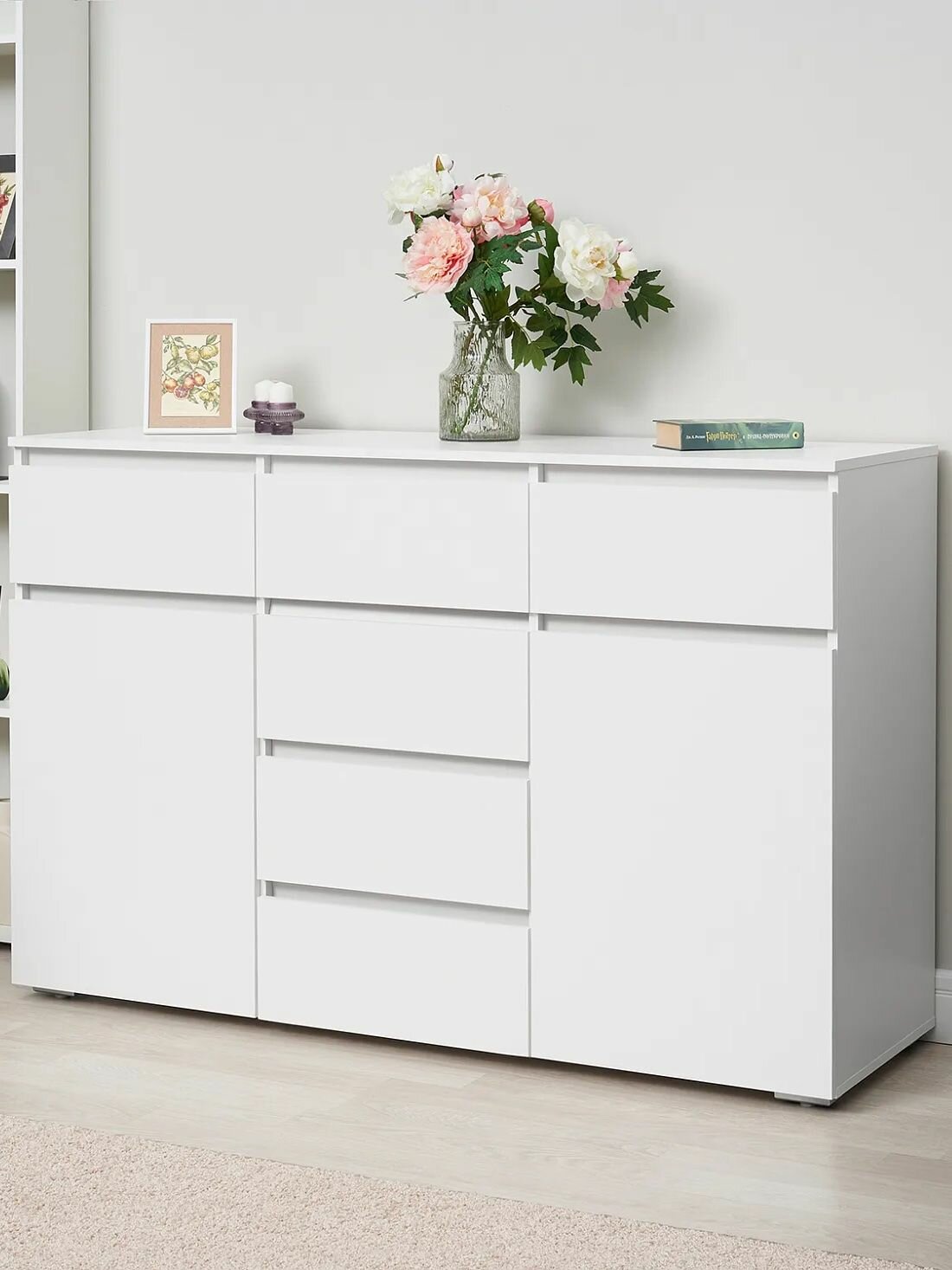 Комод Хелен Белый Белый, 6 ящиков, 150x96х46 см