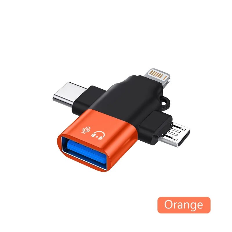 Оранжевый OTG адаптер 3-в-1 USB3.0/Micro USB/Type C/Lightning