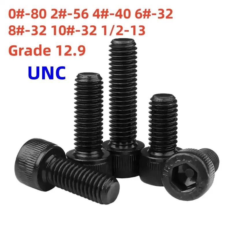 Черные стальные винты UNC 12.9 0#-80 2#-56 4#-40 6#-32 8#-32 10#-32 1/2-13 6-32(10pcs), 1 2