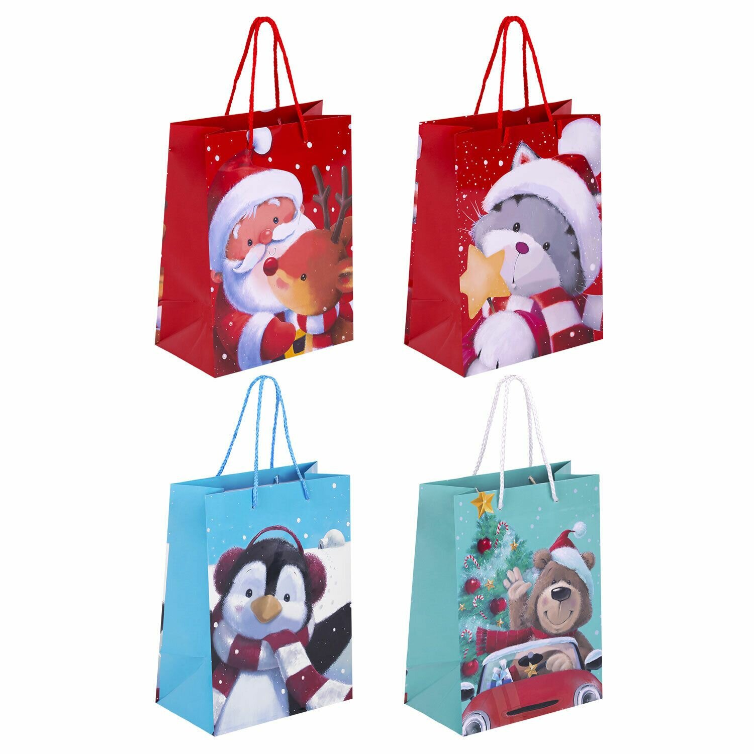 Пакет подарочный Золотая сказка 4 штуки, новогодний, 18х10х23 см "Christmas Animals"