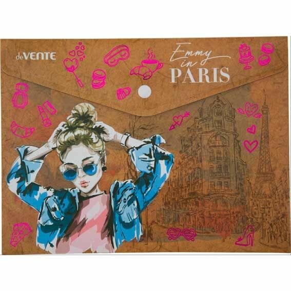 Папка-конверт deVENTE на кнопке, А5 "Emmy in Paris" крафт-имитация, 180 мкм (3071217)