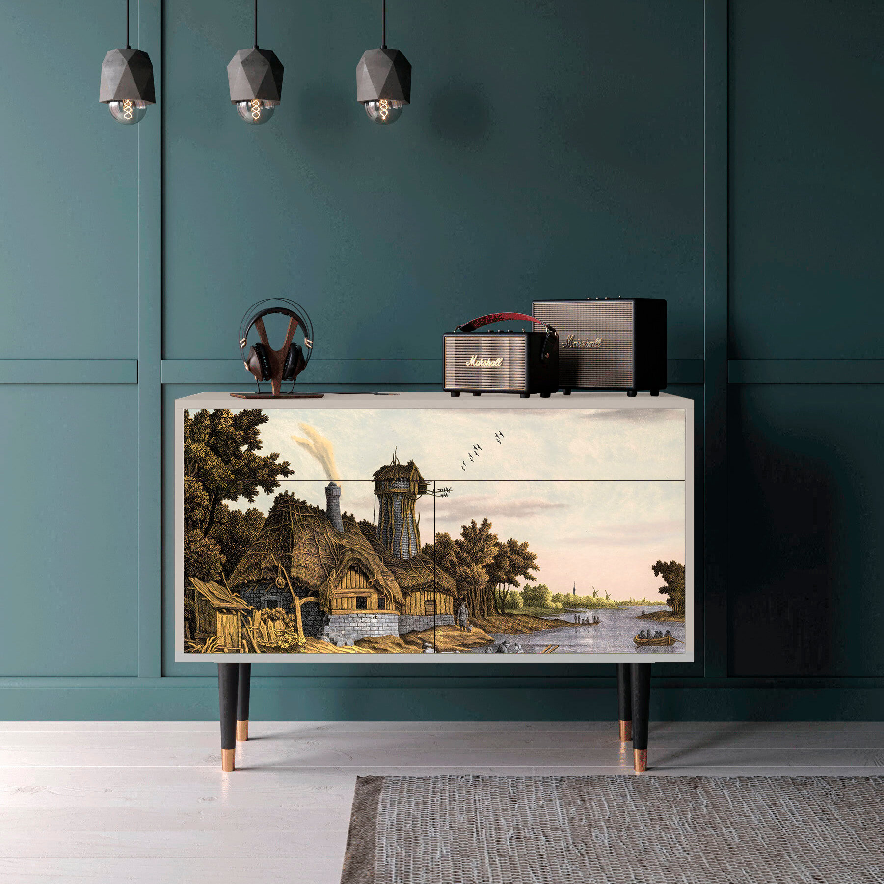 Комод - STORYZ - BS4 Mill along a River by Jonas Zeuner, Размер - 115 x 85 x 48 см, Цвет корпуса - Сатин