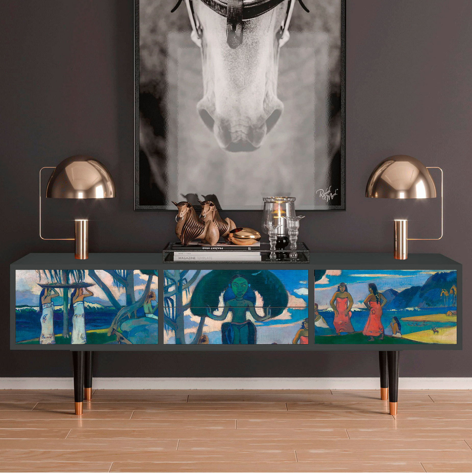 ТВ-Тумба - STORYZ - T4 Day of the God by Paul Gauguin, Размер - 170 x 59 x 48 см, Цвет корпуса - , Антрацит
