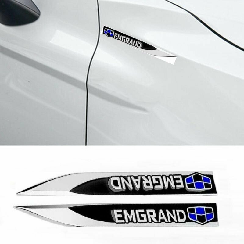 Эмблема GEELY EMGRAND, металлическая, самоклеящаяся, 14.8 x 1.8 см, цинковый сплав, 2 шт