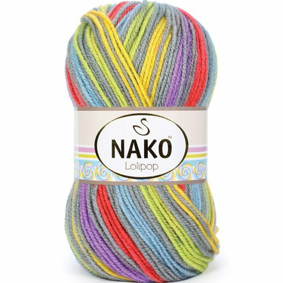 Пряжа Nako LOLIPOP 81959 сер/гол/лим/яр. сирень (5 мотков)