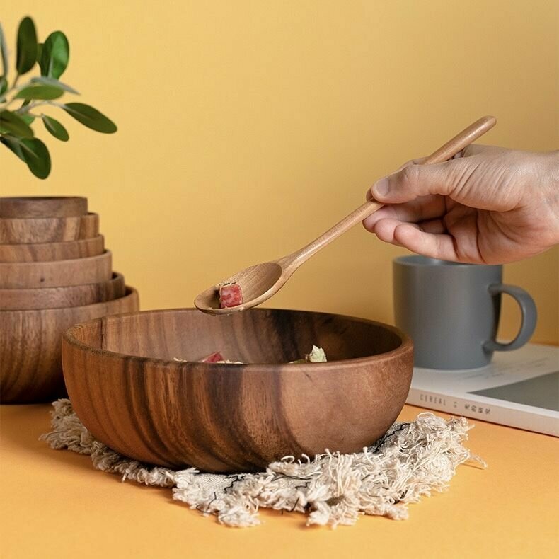 Деревянный салат/благородная акация/23-24 см, 2 литра, с вилкой Spoon