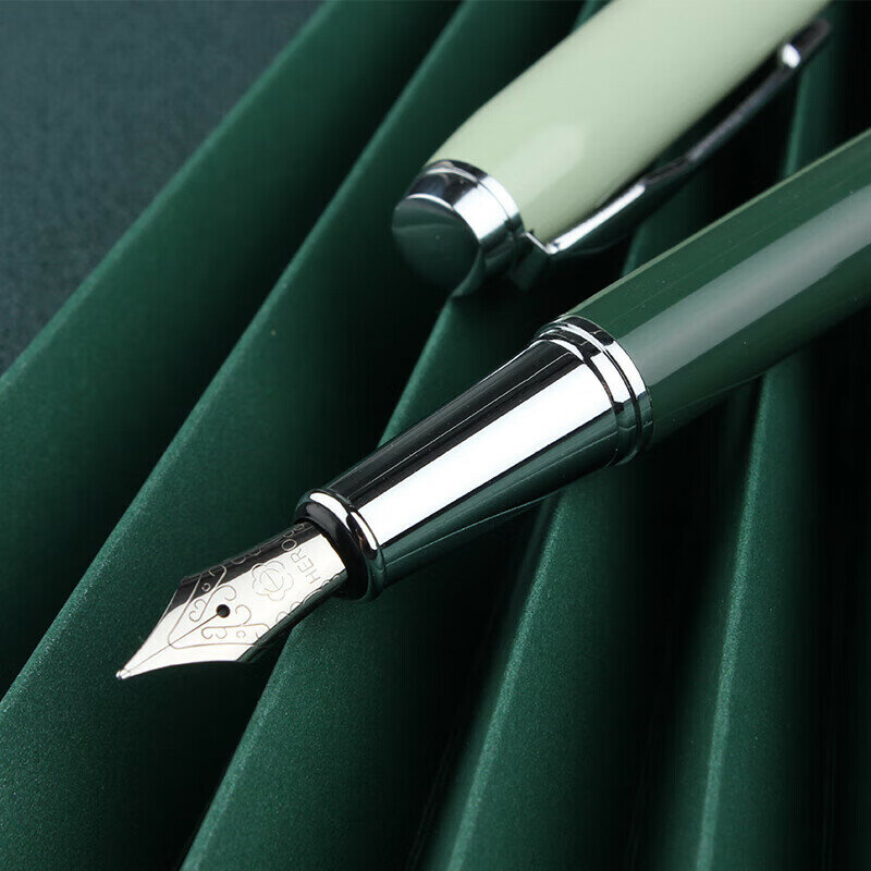 【New Year Gift】HERO (HERO) Fountain Pen Gift Box Morandi Color Collision Iridium Gold Fountain Pen Business Office Neutral Signature Pen Ink Set Twilight Green Bright Lacquer
