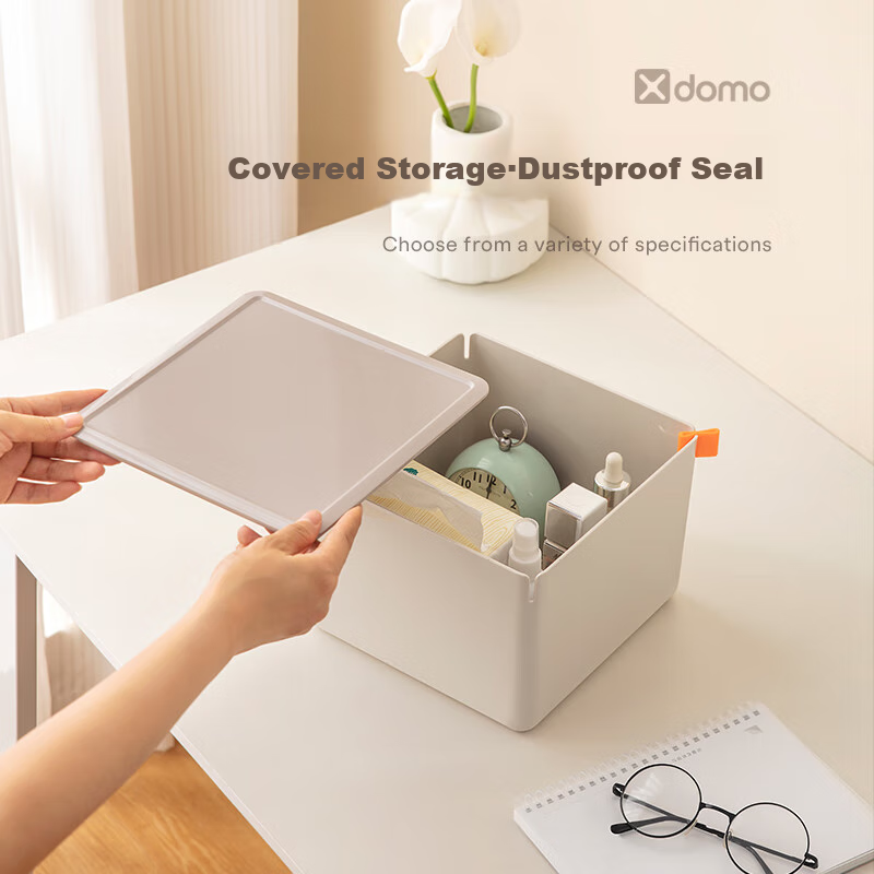 Deli Xdomo Series Складной контейнер с крышкой Розовый высокий квадратный для офиса и макияжа с силиконовой застежкой