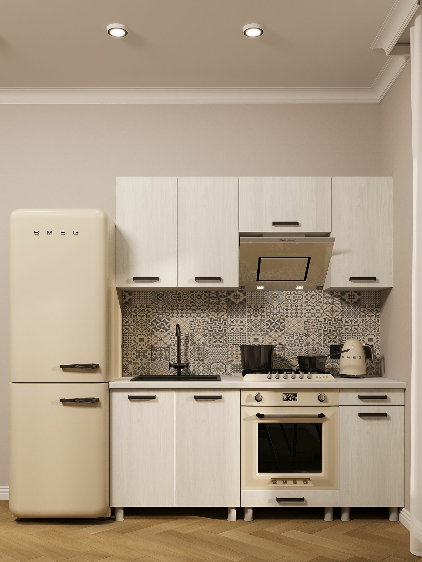 Мебельный РАЙ Кухонный гарнитур 1,8 м с окапом и модулем под духовой шкаф ЛДСП анкор светлый со столешницей для дома и дачи