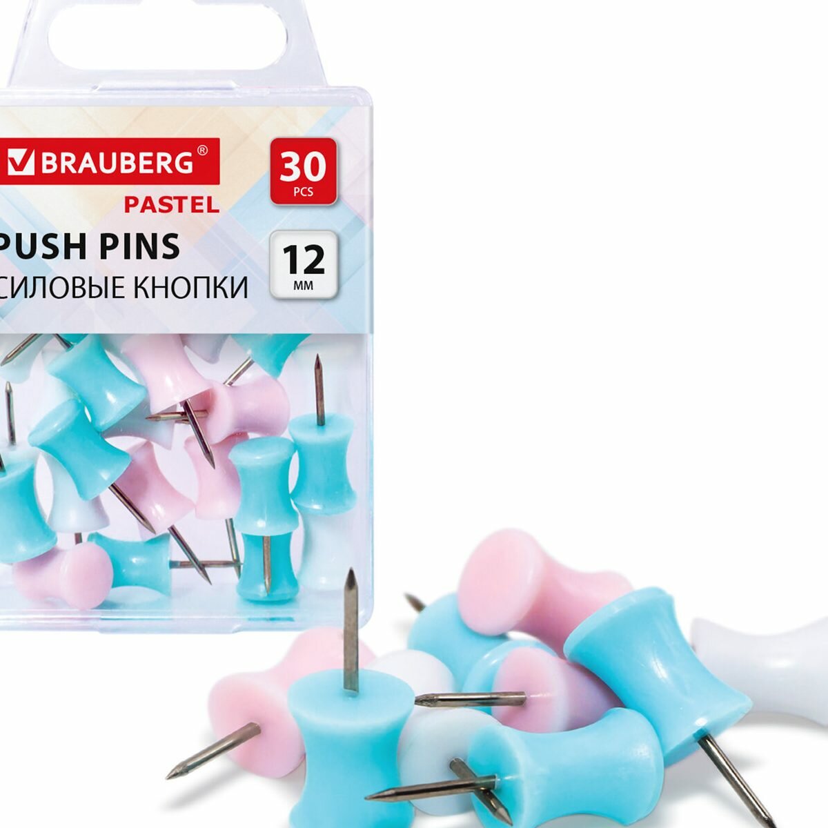 Кнопки силовые Brauberg Pastel, пастельные цвета, 30шт. (272756)